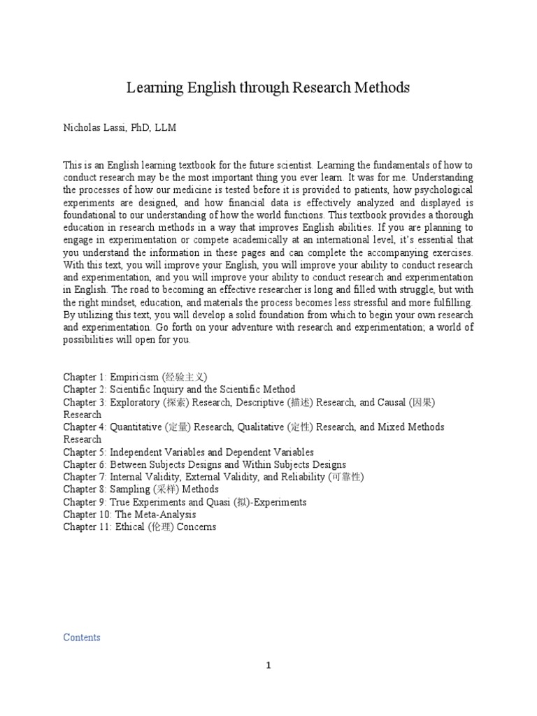 Learning English Through Research Methods Textbook | PDF | Experiment ...