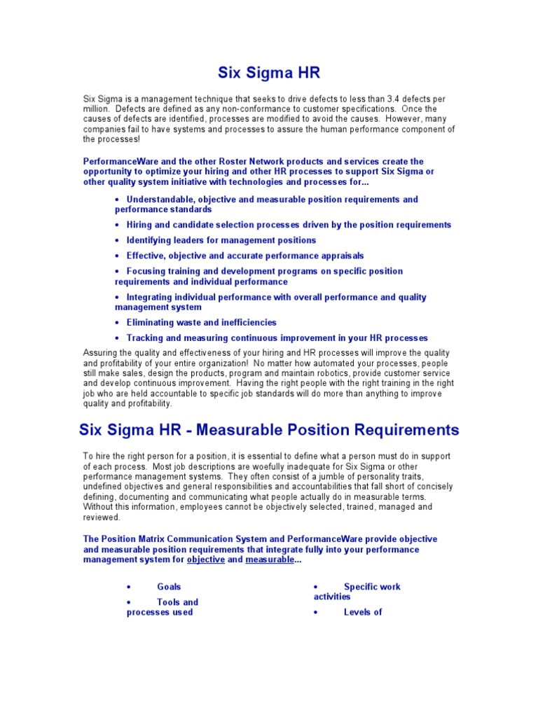 Six Sigma HR | PDF | Six Sigma | Performance Appraisal