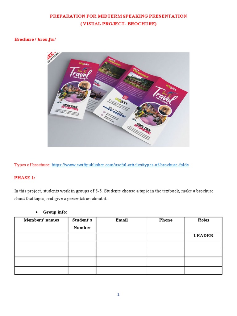 Preparation for Midterm Speaking Presentation Brochure Project | PDF