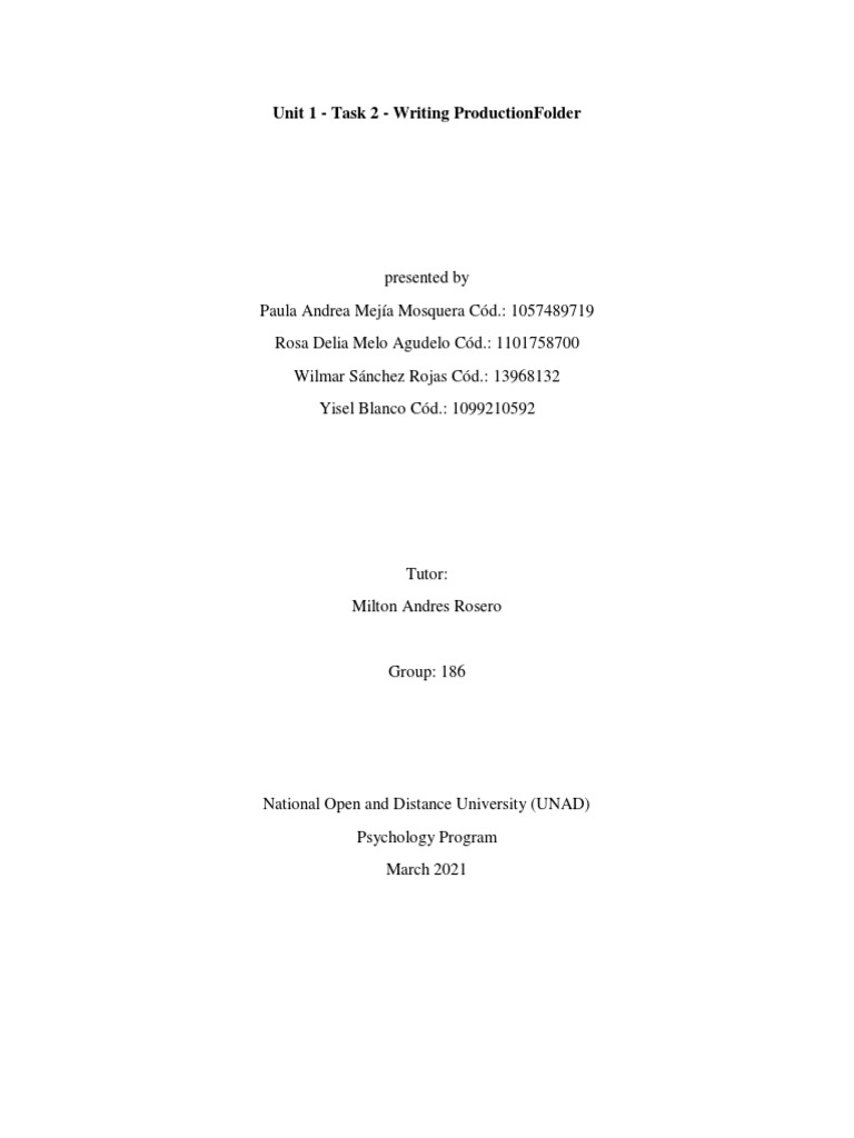 Writing Production Task for Psychology Program | PDF | School ...