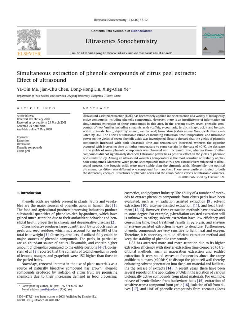 Ma2009 - Simultaneous Extraction of Phenolic Compounds of Citrus Peel ...