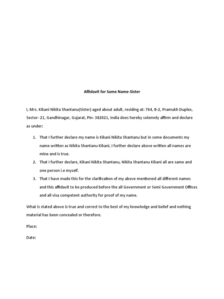 Affidavit For Same Name-Sister | PDF