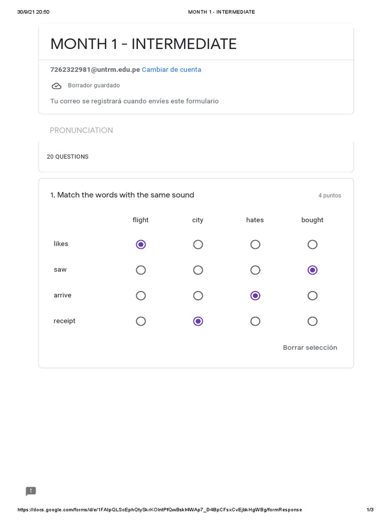 Intermediate Pronunciation Quiz | PDF | Linguistics | Languages