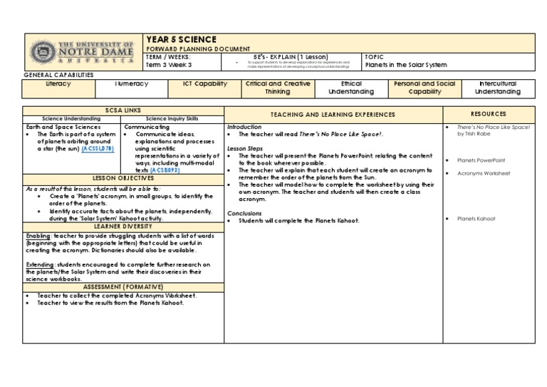 Year 5 Science | PDF | Science | Planets