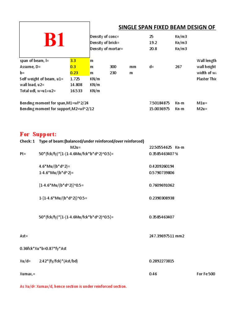 Beam Design With Deflection Check | PDF | Beam (Structure) | Reinforced ...