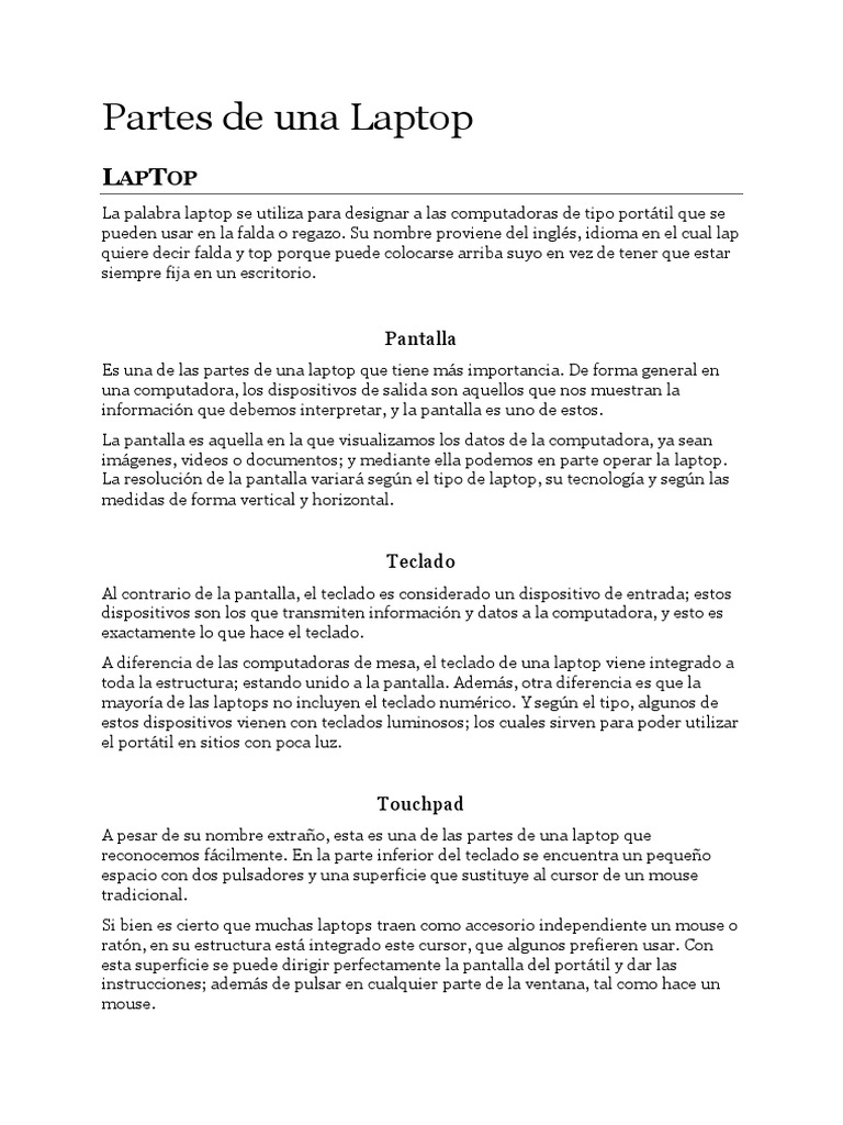 Partes de Una Laptop | PDF | Ordenador portátil | Hardware de la ...