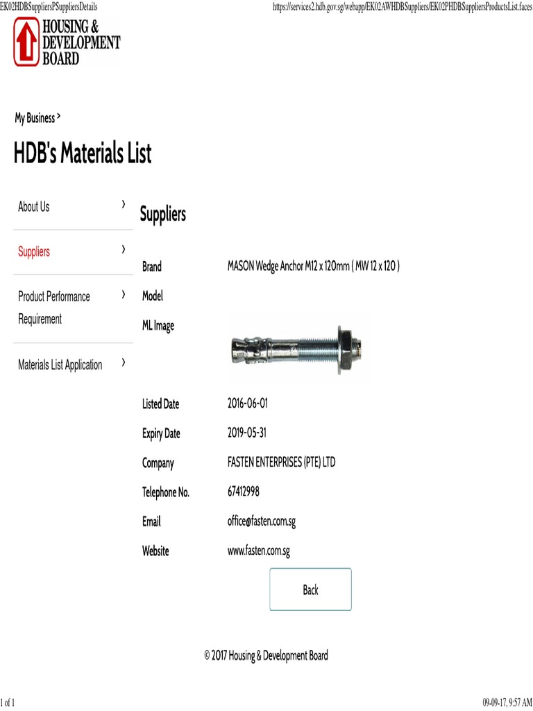 6) Mason Wedge Anchor HDB Approval M12 | PDF
