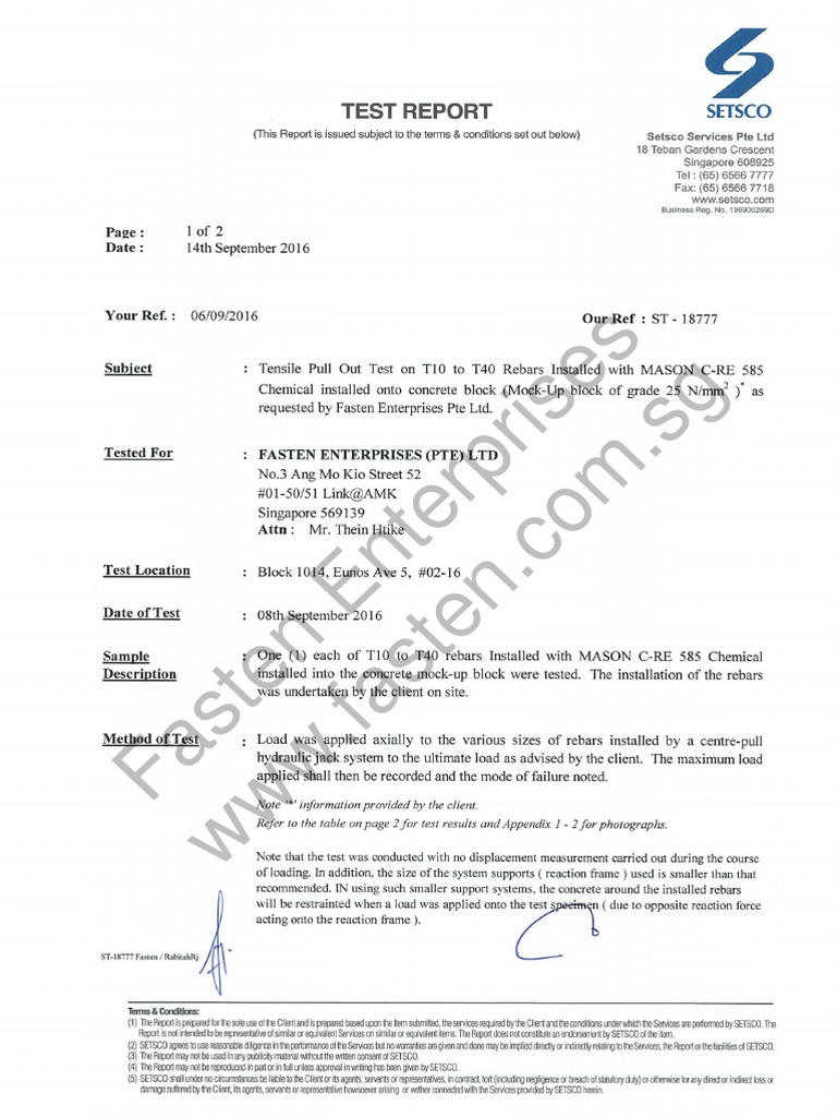 MASON C-RE 585 SETSCO Test Report 2016 | PDF
