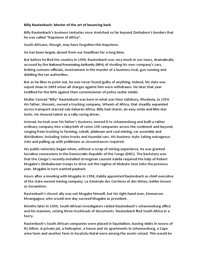 Amabhungane Bio Billy Rautenbach | PDF | Democratic Republic Of The ...