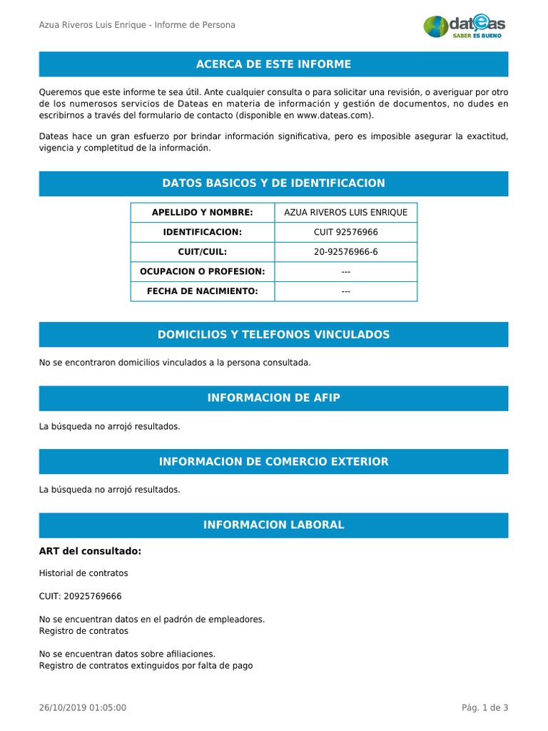 Informe DATEAS LUIS ENRIQUE AZUA RIVEROS | PDF