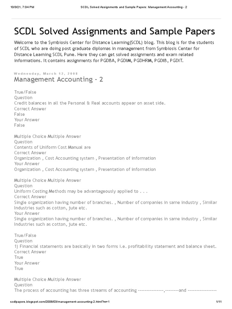 SCDL Solved Assignments and Sample Papers - Management Accounting - 2 | PDF | Debits And Credits ...
