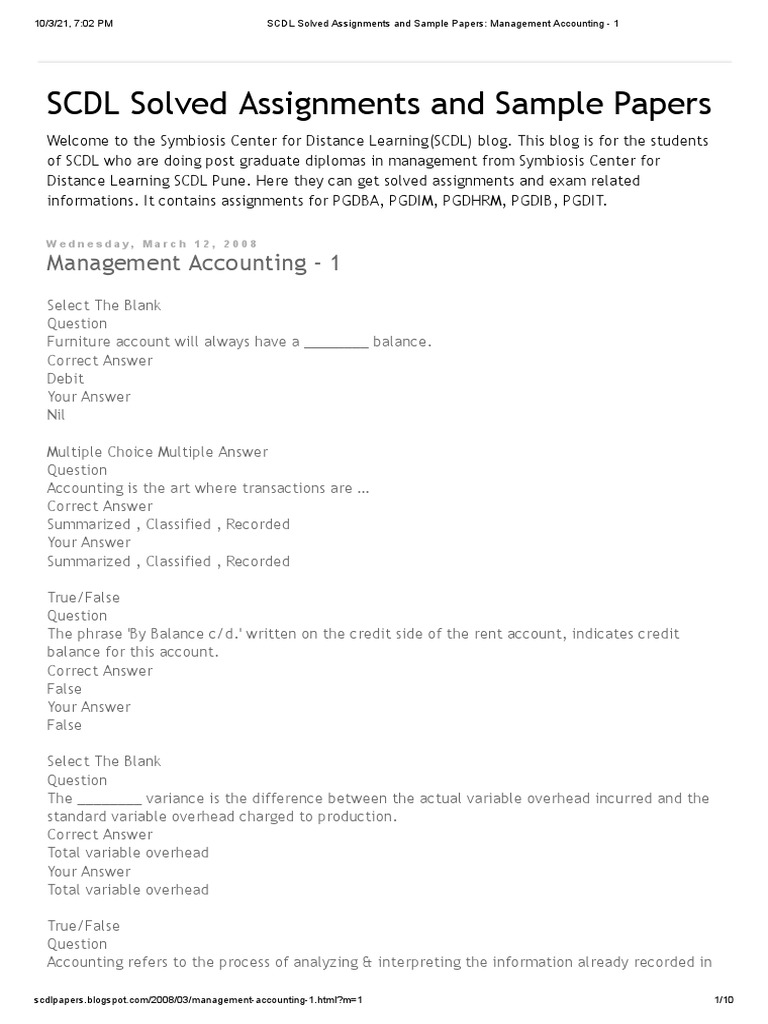 SCDL Solved Assignments and Sample Papers - Management Accounting - 1 | PDF | Depreciation ...
