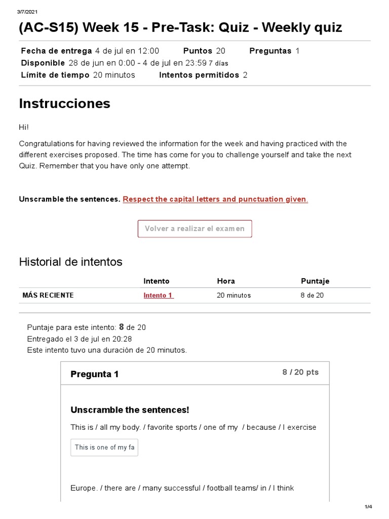 (AC-S15) Week 15 - Pre-Task - Quiz - Weekly Quiz - INGLES III | PDF ...