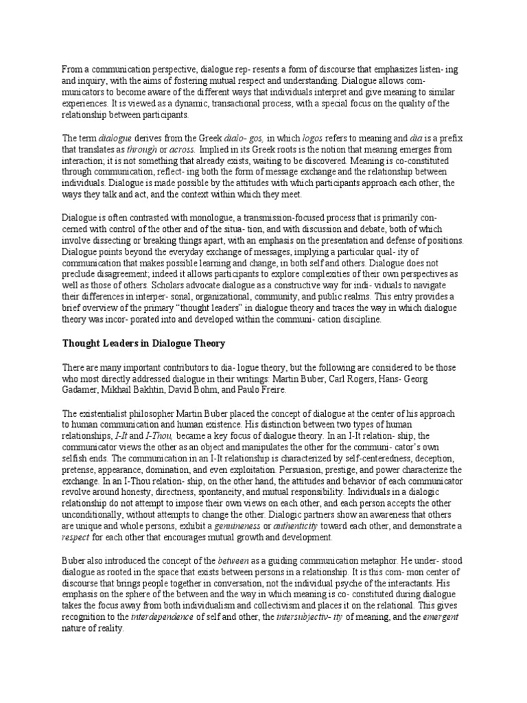 Dialogue Theory: Key Thought Leaders | PDF | Dialogue | Communication