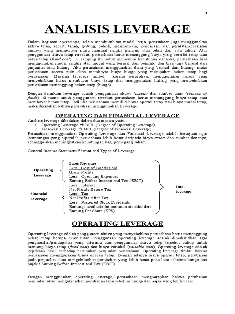ANALISIS LEVERAGE Bahan Kuliah 7 April 2021 | PDF