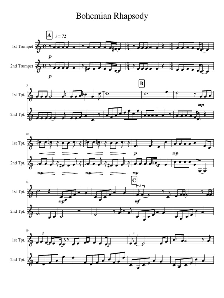 Bohemian Rhapsody Trumpet Duet Sheet | PDF
