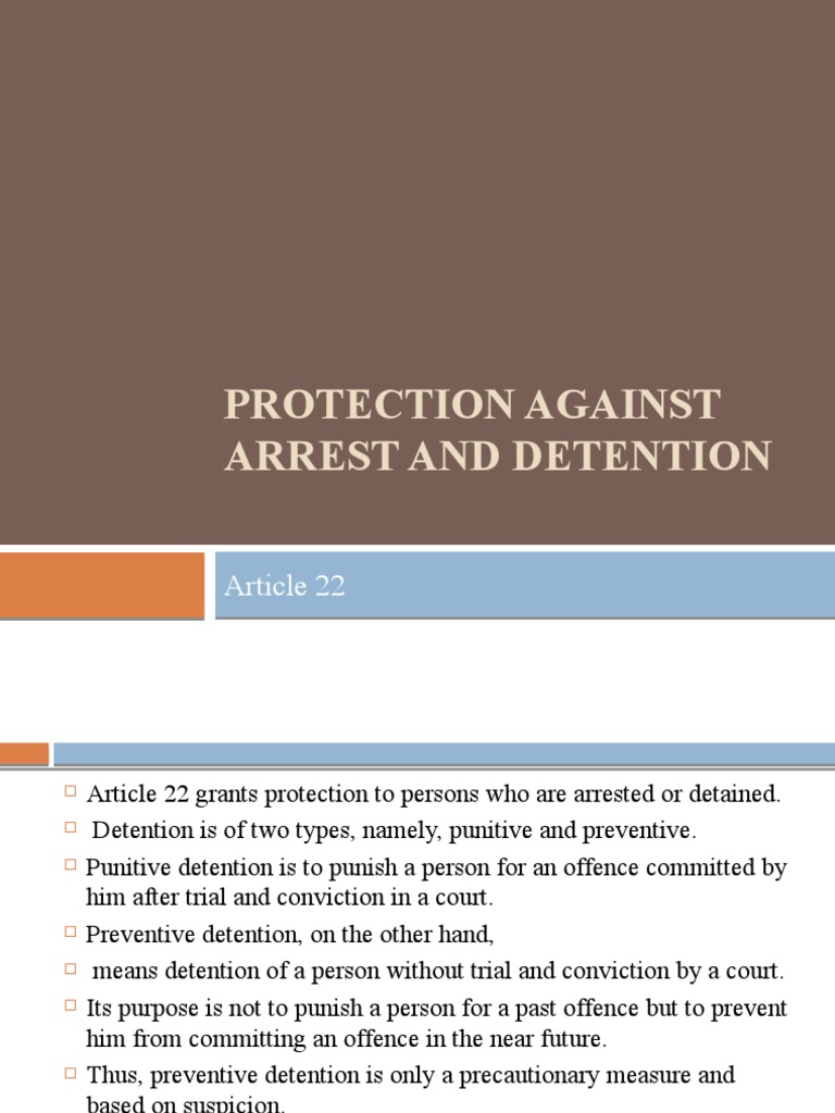 Protection Against Arrest and Detention: Article 22 | PDF | Remand (Detention) | Arrest