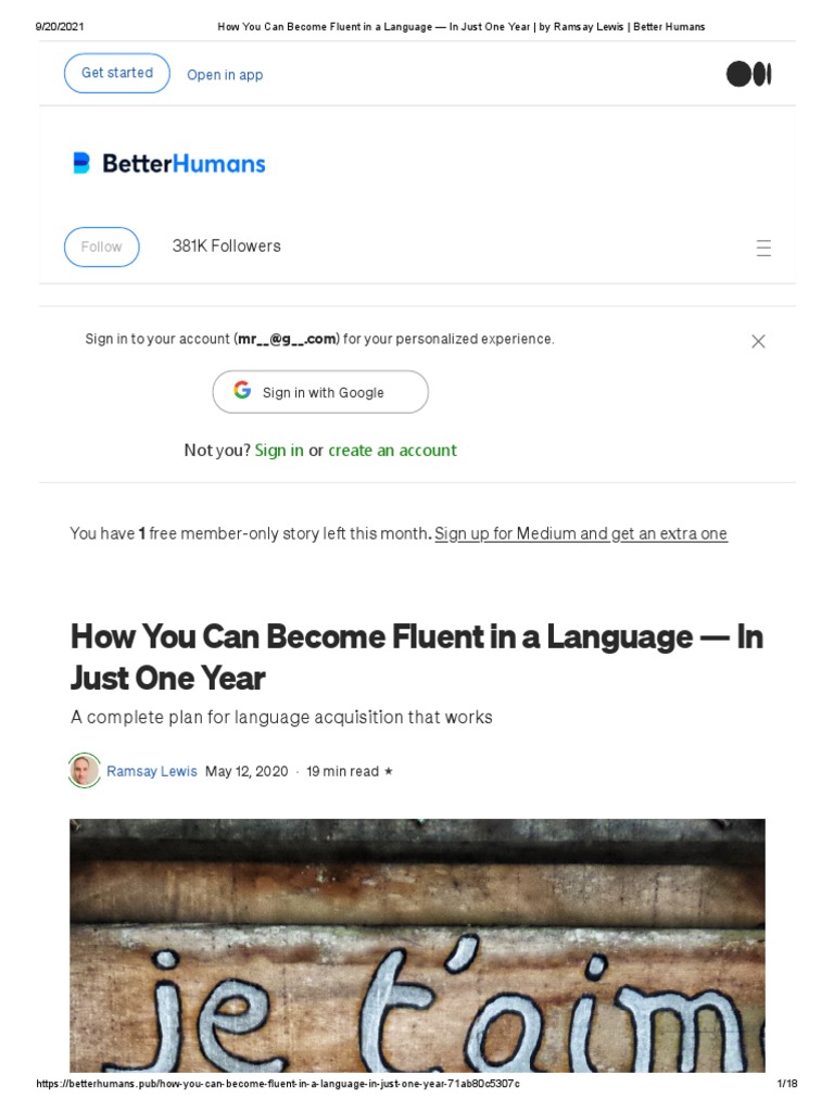 How You Can Become Fluent in A Language - in Just One Year - by Ramsay Lewis - Better Humans ...