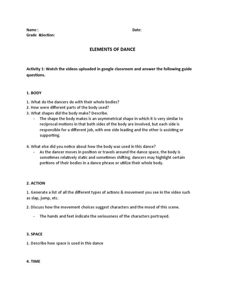 Elements of Dance: Activity 1: Watch The Videos Uploaded in Google ...