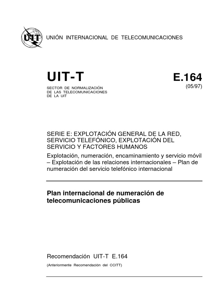 Uit-T: Plan Internacional de Numeración de Telecomunicaciones Públicas ...