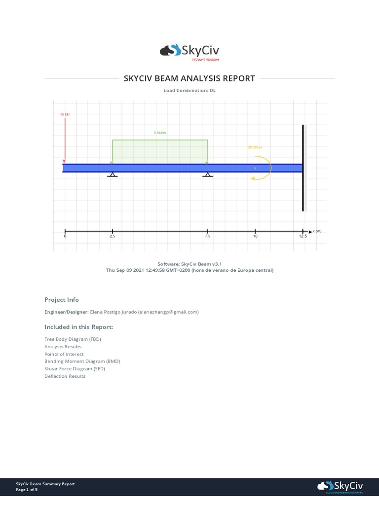 Skyciv Beam Analysis Report: Load Combination: DL | PDF | Bending ...