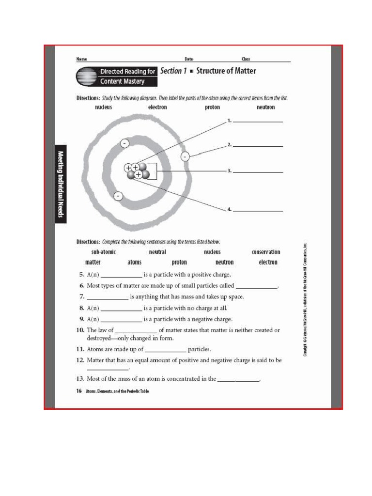 Atomic Structure Worksheet | PDF