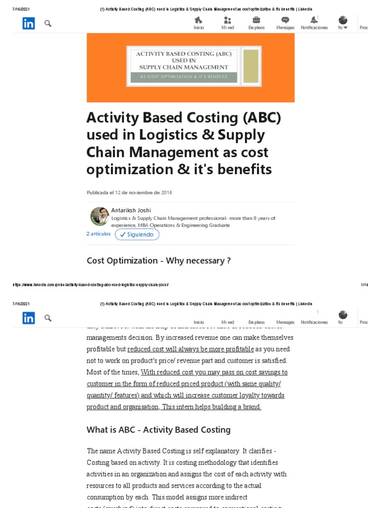 Activity Based Costing (ABC) Used in Logistics & Supply Chain ...