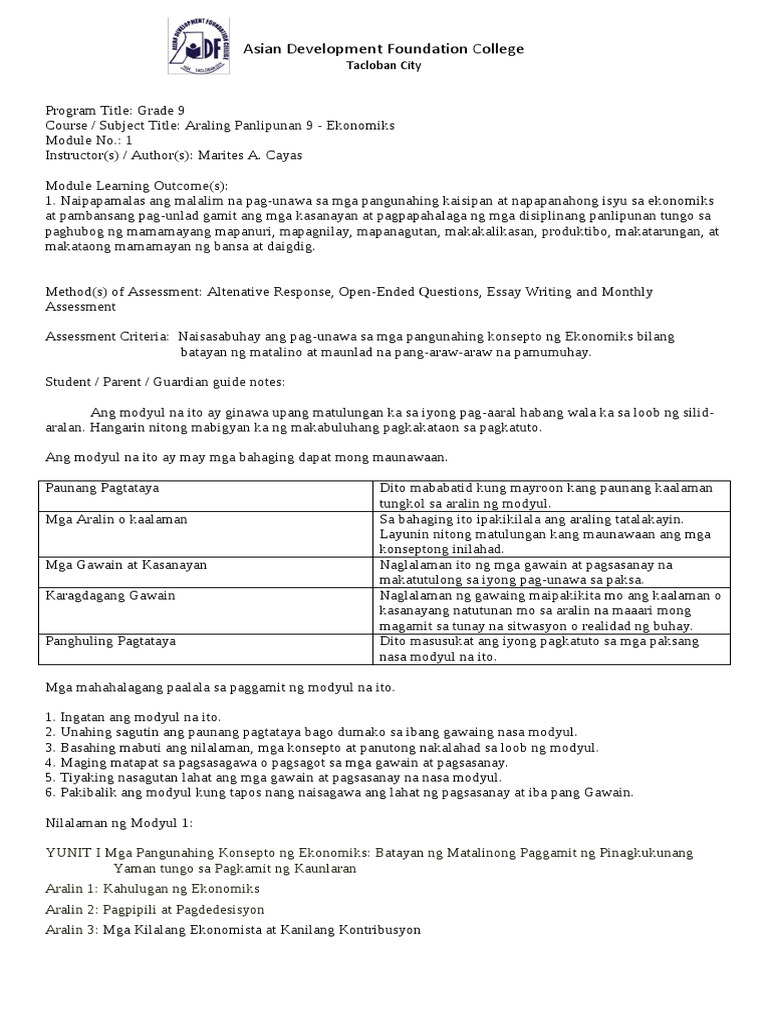 Module-1 Aral. Pan. 9 | PDF