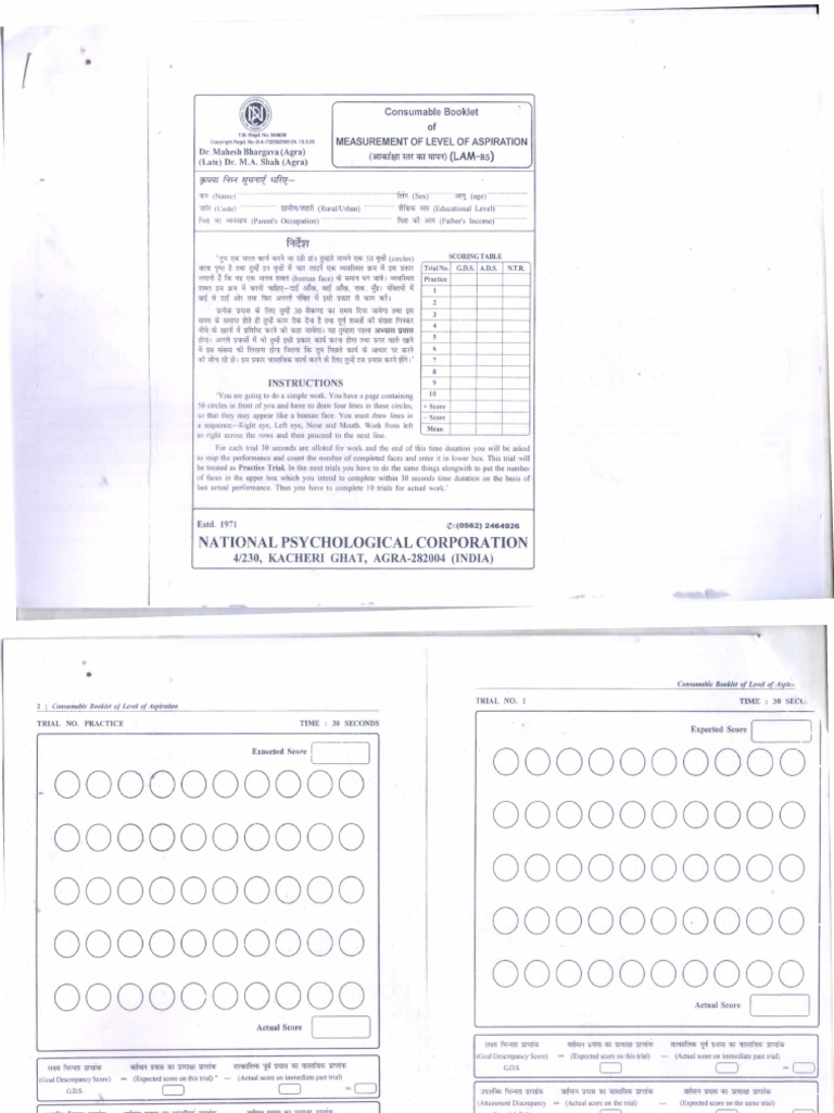 Measurement of Level of Aspiration | PDF