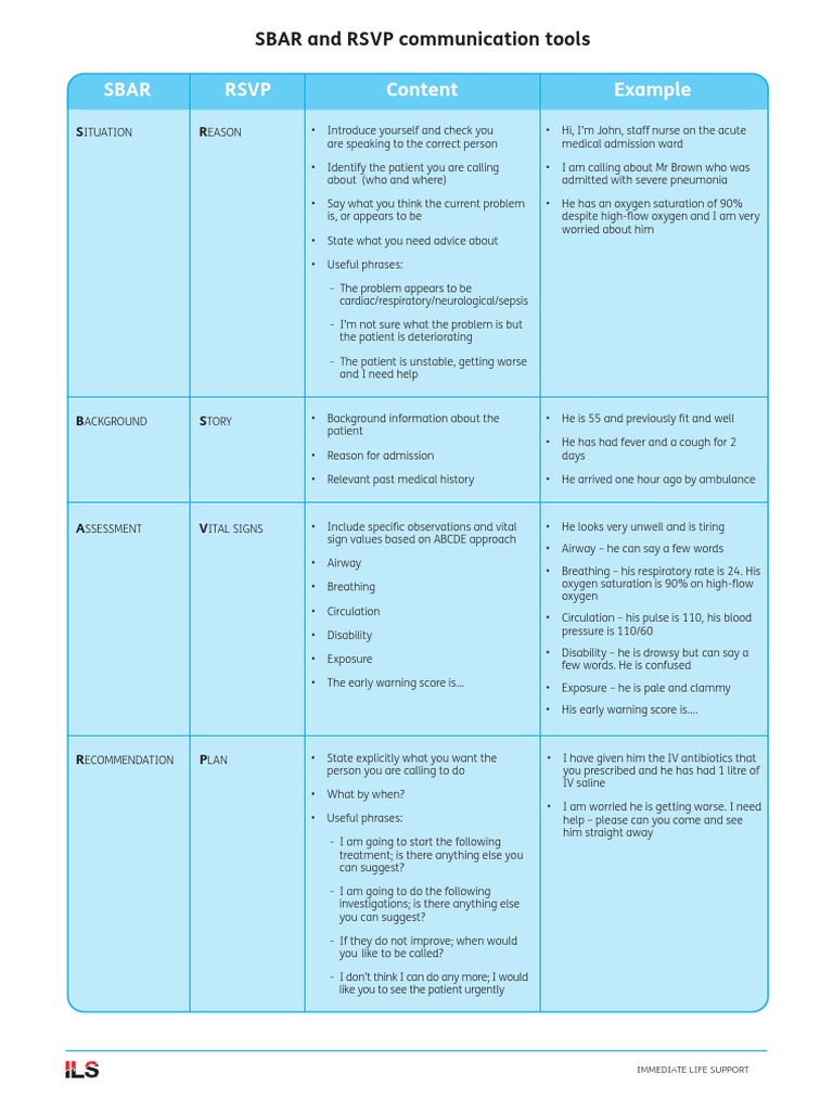 SBAR and RSVP communication tools for patient handovers | PDF | Health ...