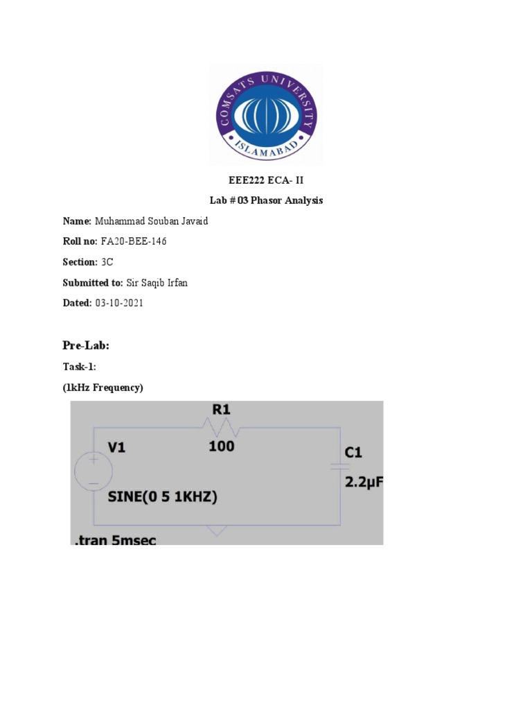 Eca Ii Lab 03 Fa20 Bee 3c 146 Pdf Electrical Impedance Electrical Network