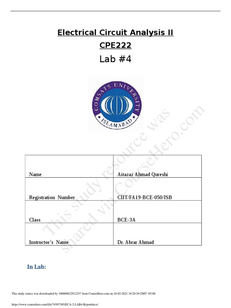 This Study Resource Was: Electrical Circuit Analysis II CPE222 | PDF ...
