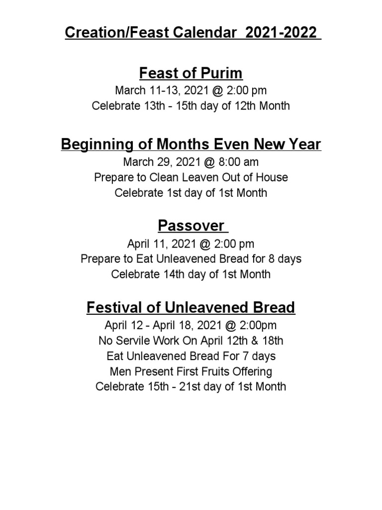 2021-2022 Feast Day Calendar | PDF | Passover | Solar Eclipse
