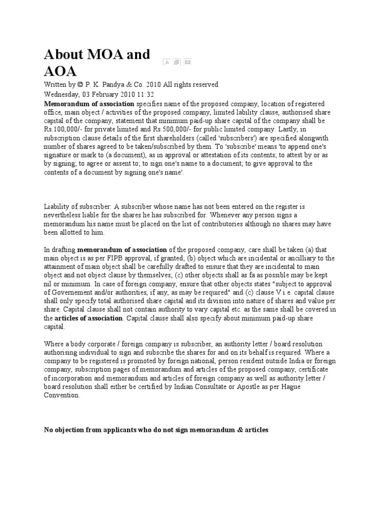 About MOA and AOA | PDF | Articles Of Association | Justice