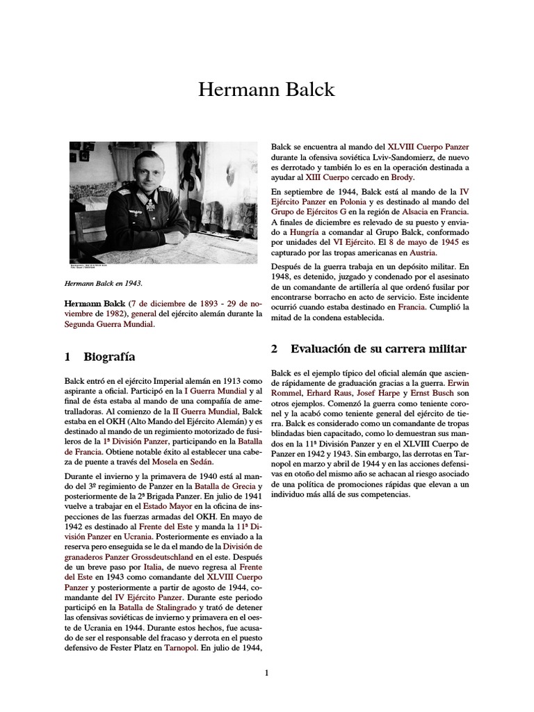 Hermann Balck: Carrera y Controversias | PDF | Militar | Militares de ...
