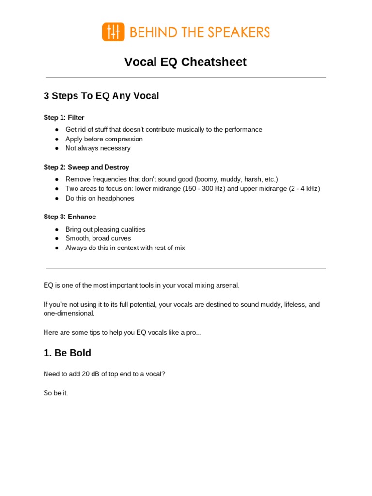 Vocal Eq Cheatsheet | PDF | Equalization (Audio) | Audio Engineering