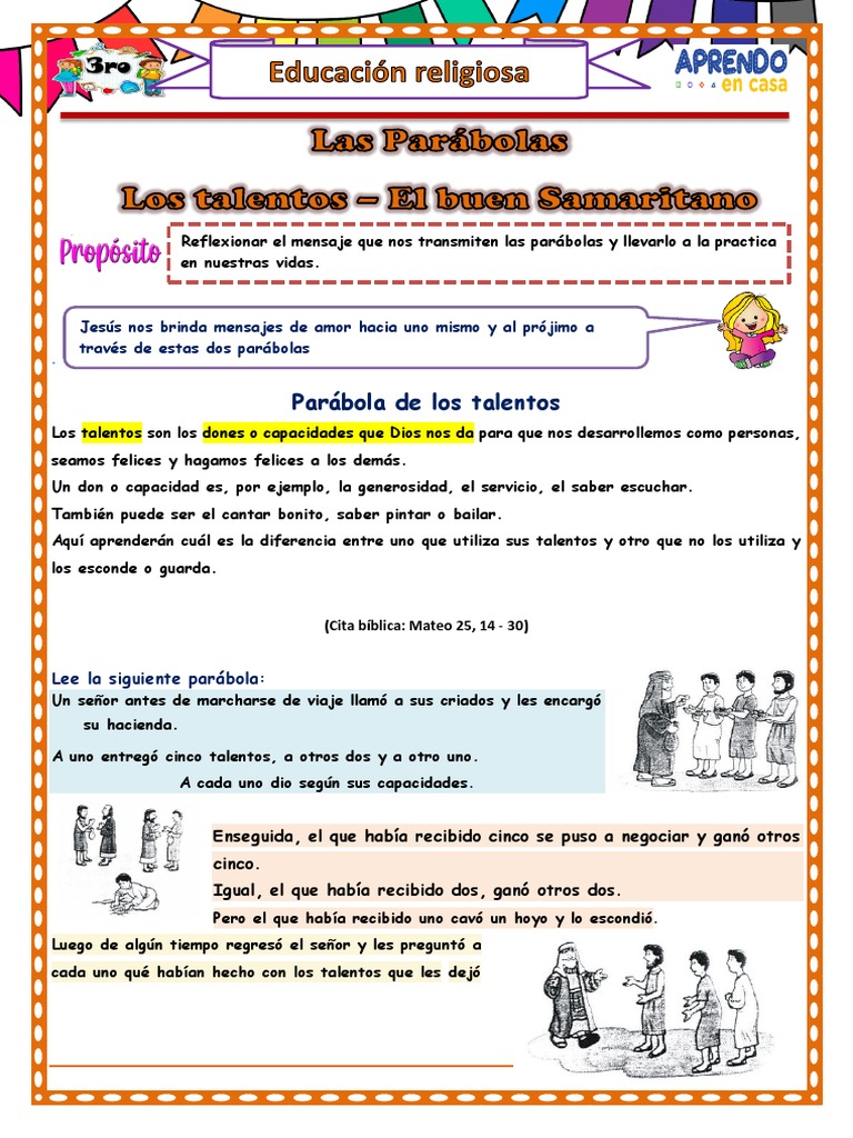 Actividades sobre la Parábola de los Talentos | PDF