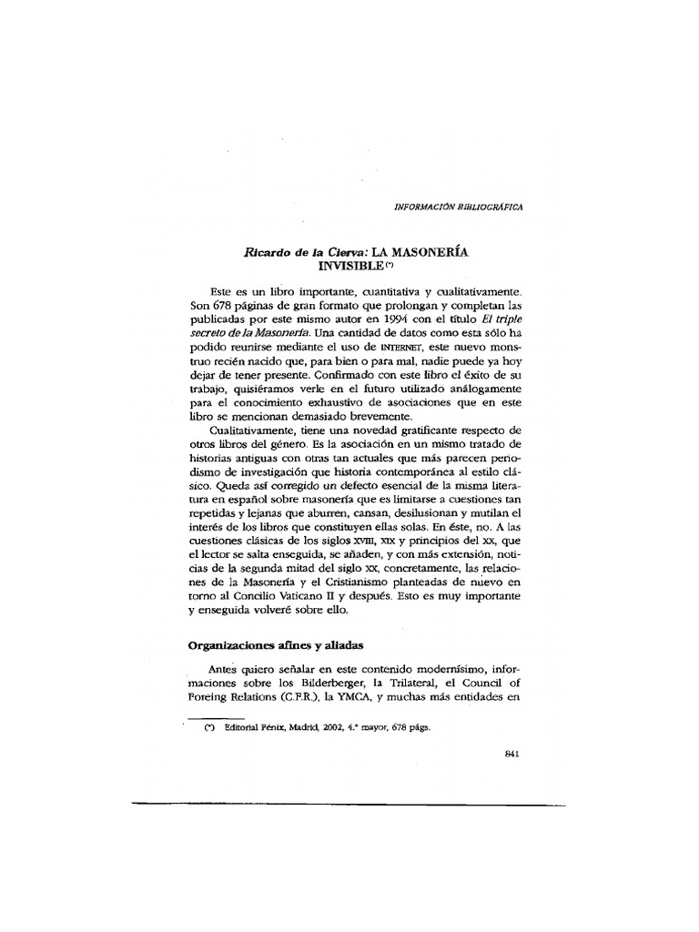 Ricardo de La Cierva: LA MASONERÍA: Invisible | PDF | Iglesia Católica ...