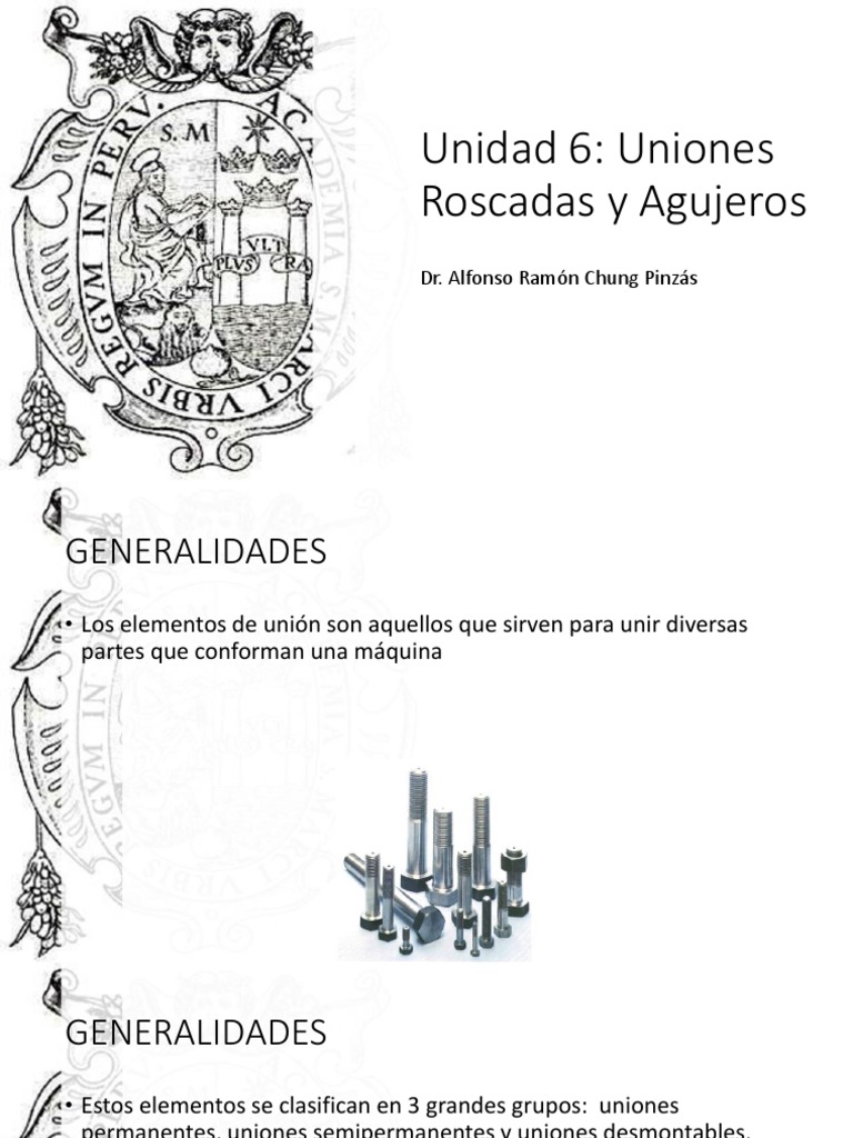 Unidad 6 - Uniones Roscadas y Agujeros | PDF | Tornillo | Bienes ...
