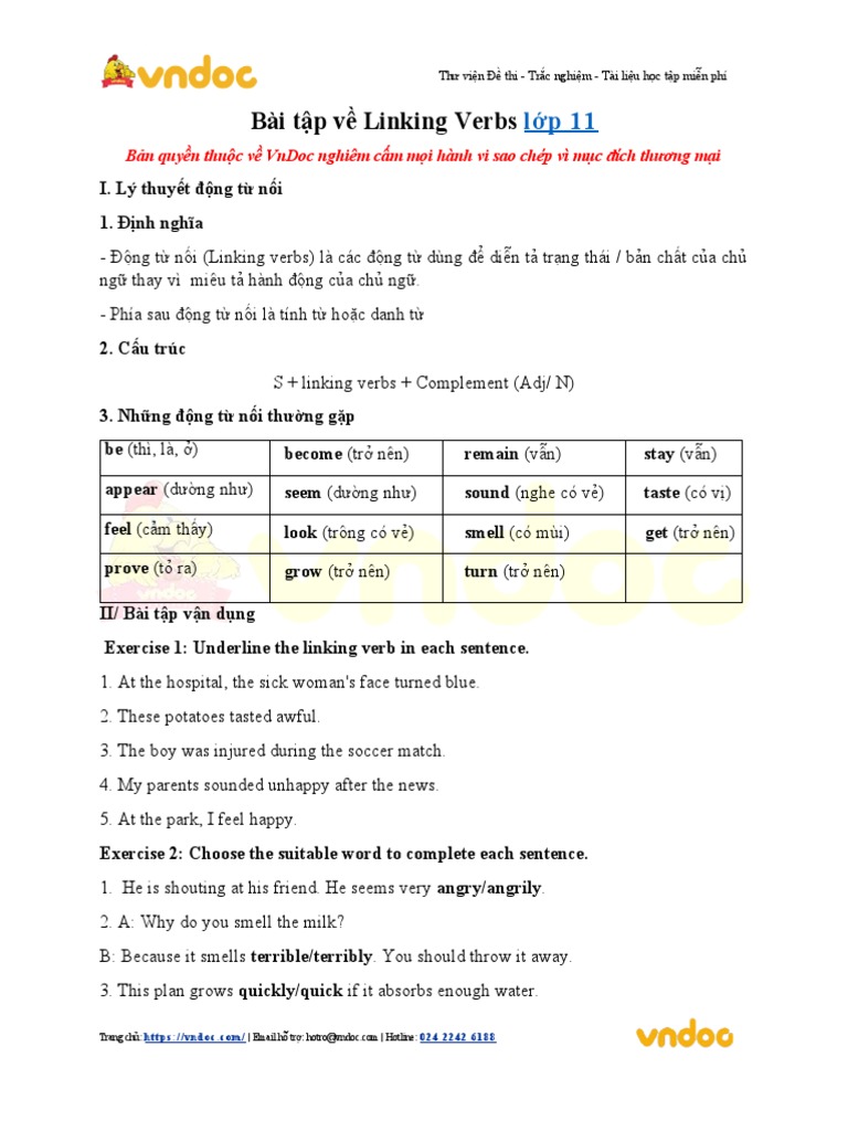 Bai Tap Ve Linking Verbs | PDF