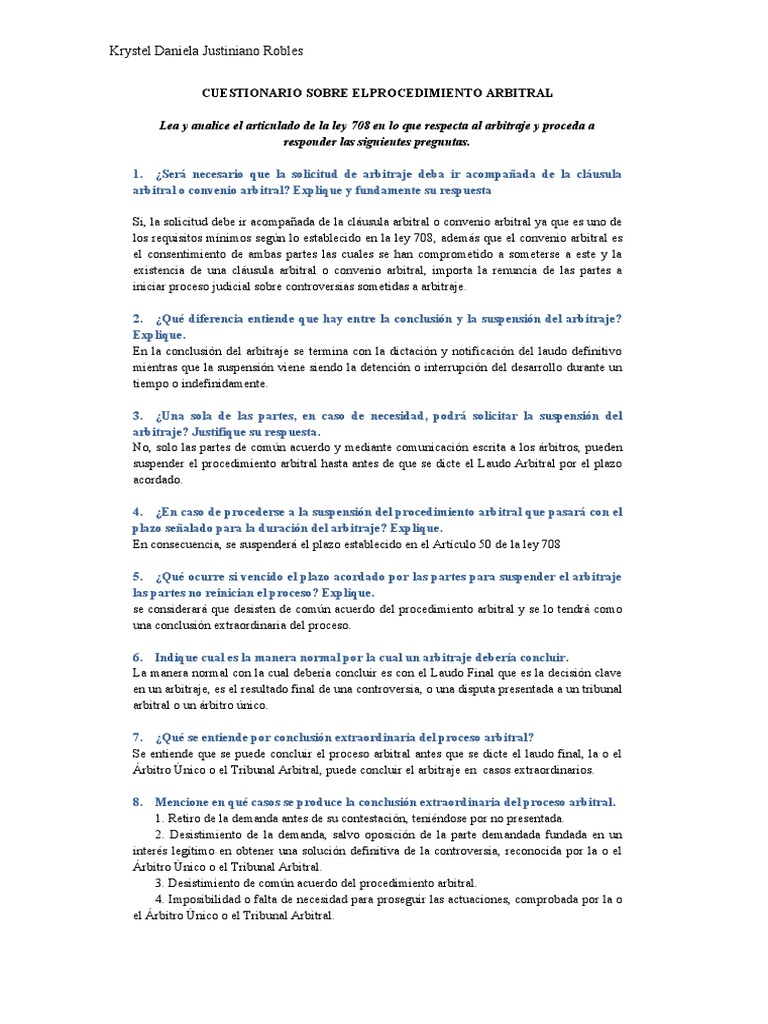 Cuestionario Procedimiento Arbitral | PDF | Arbitraje