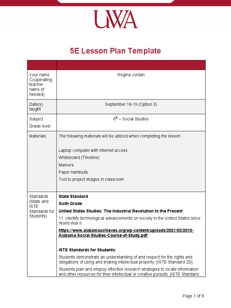 5E Social Studies Lesson Plan Template | PDF | Lesson Plan | Science ...