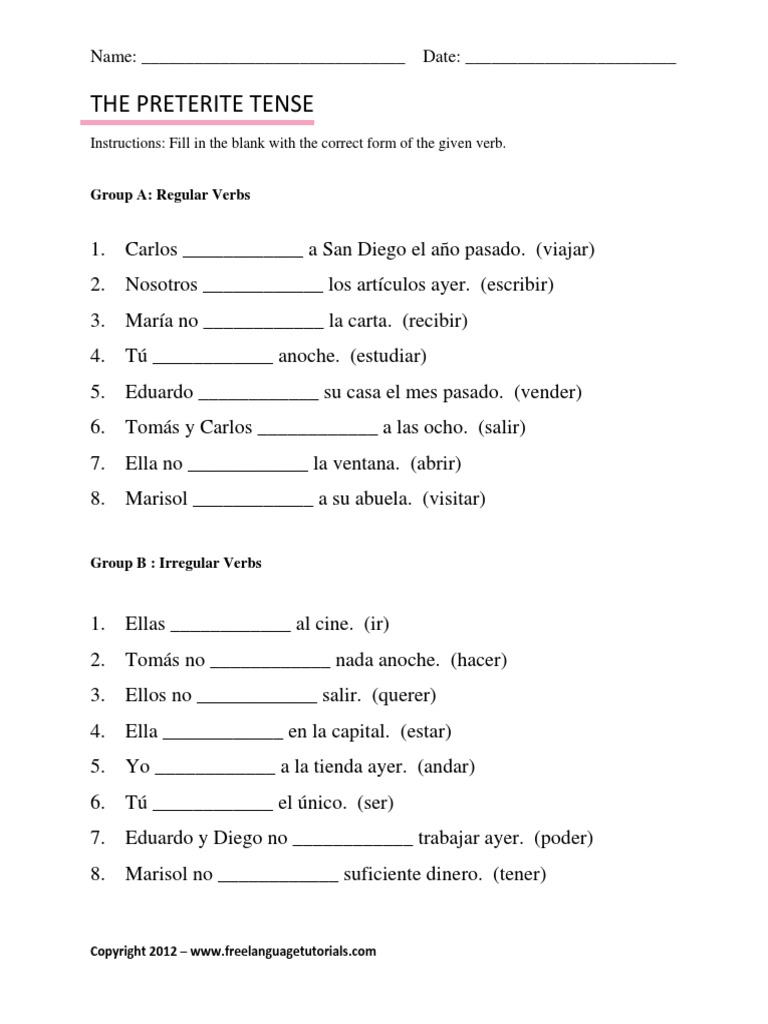 Preterite Exercises Spanish | PDF