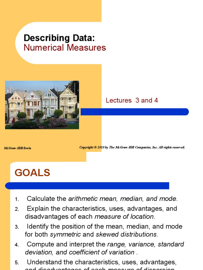 Lecture 3 & 4 Describing Data Numerical Measures | PDF | Mean | Standard Deviation
