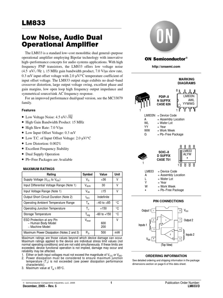 LM833 Low Noise, Audio Dual Operational Amplifier: Ms Slew Rate, mV/°C ...