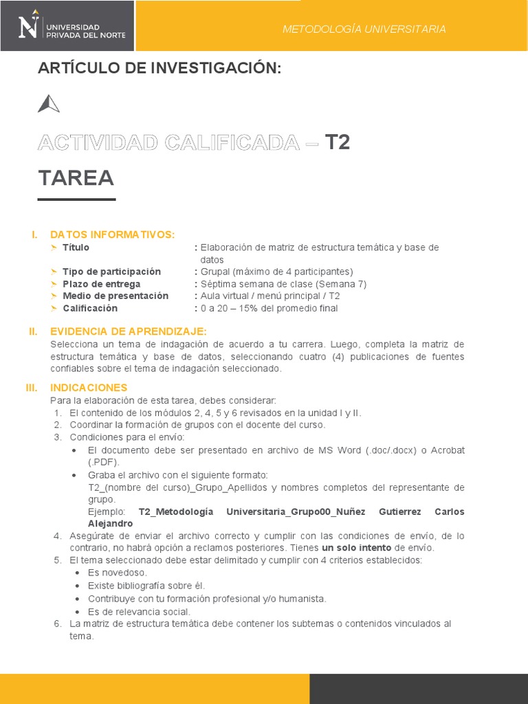 Actividad Calificada - : T2 Tarea | PDF
