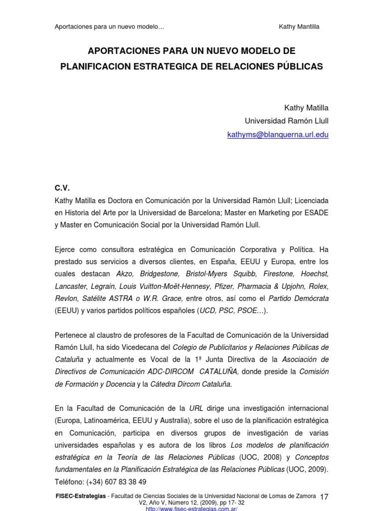 Aportaciones para Un Nuevo Modelo Planif Estrateg RRPP Kathy Mantilla | PDF | Planificación ...