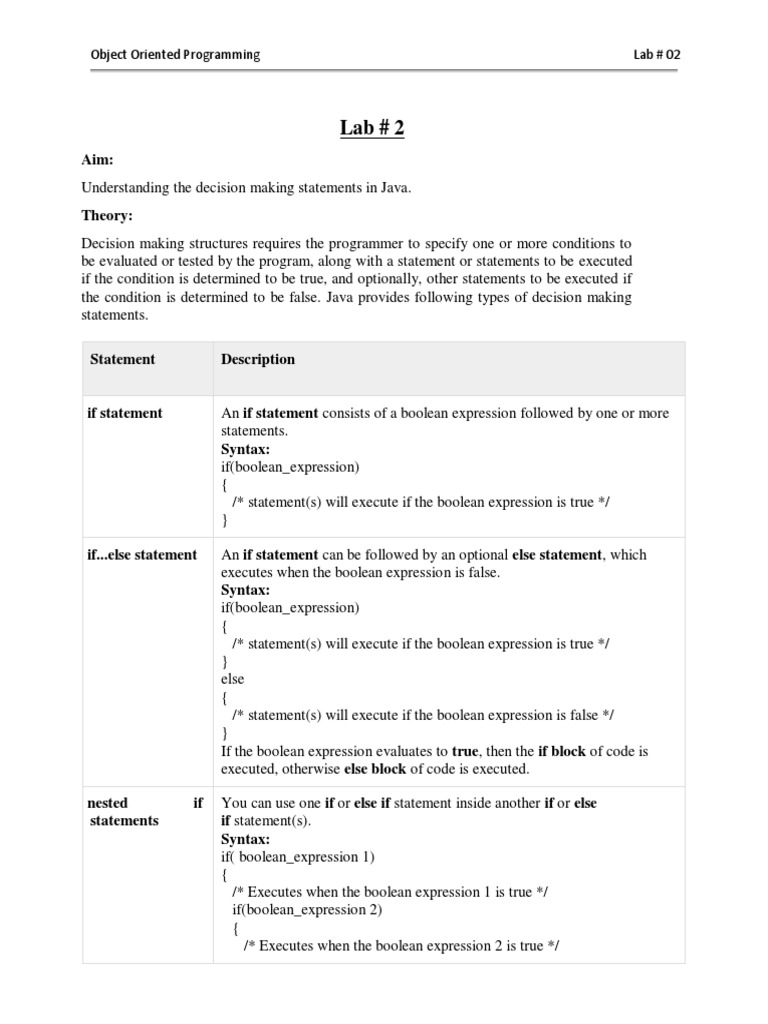 Object Oriented Programming Lab # 02 | PDF | Boolean Data Type ...