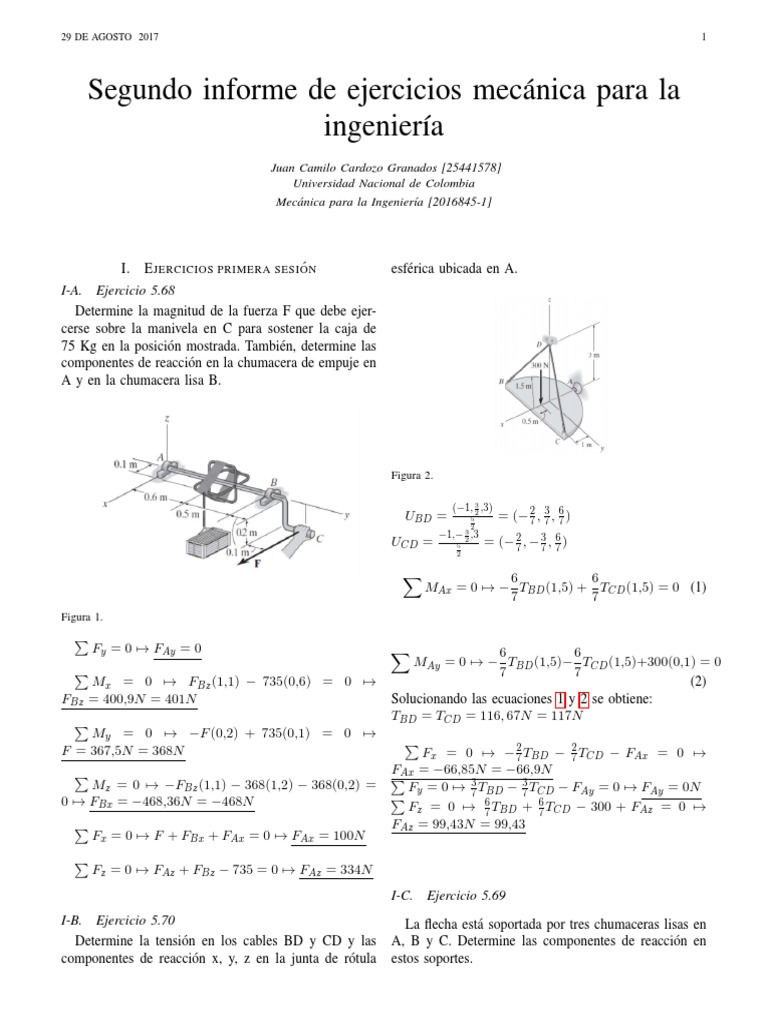 Segundo Informe de Ejercicios Mec Nica para La Ingenier A | PDF | Cantidades fisicas | Mecanica ...