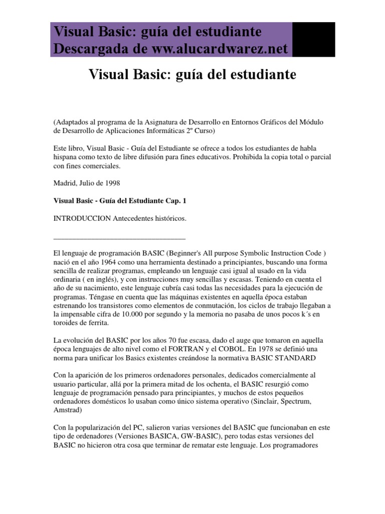 Visual Basic - Guía Del Estudiante | PDF | Básico | Lenguaje de ...